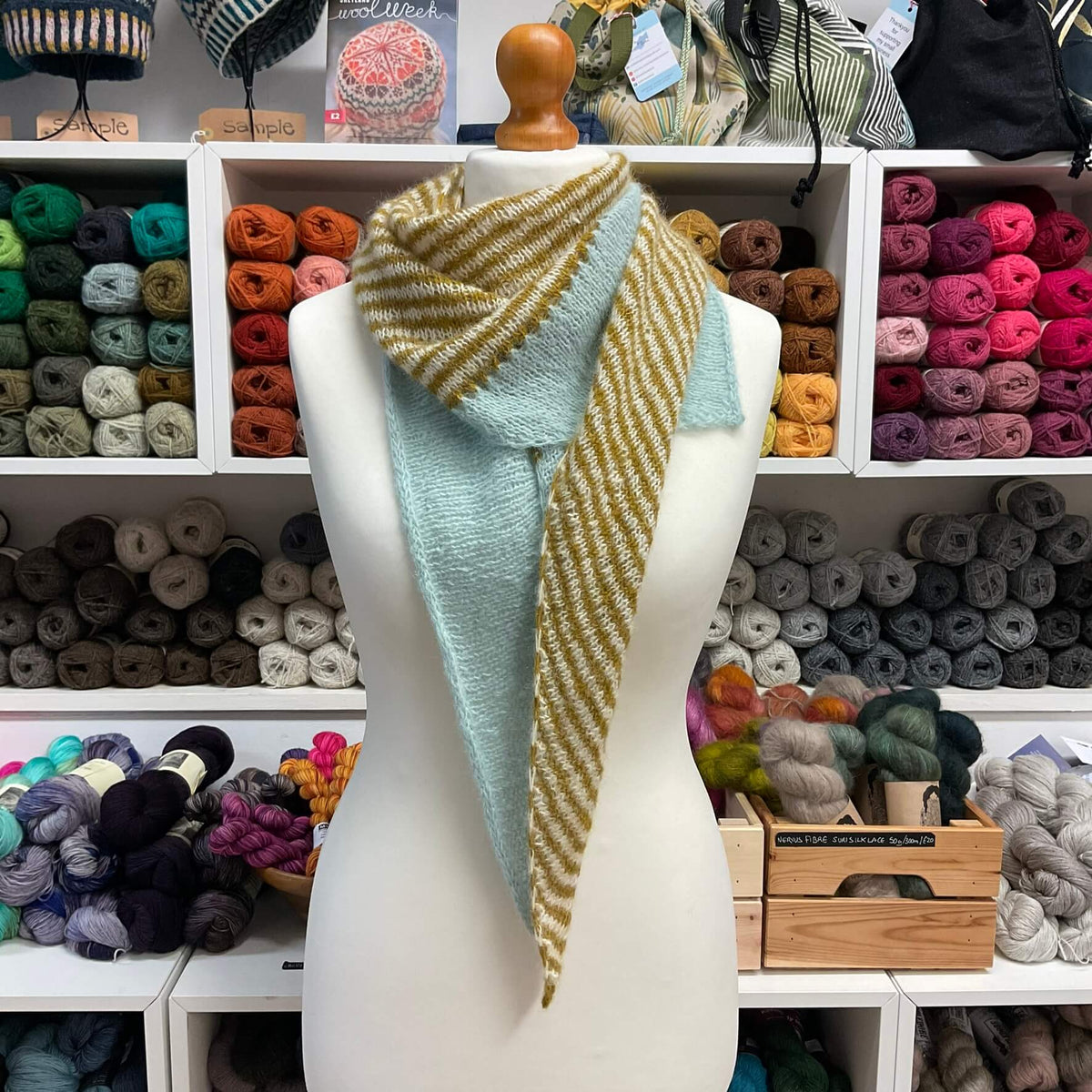 The Woolly Brew Asymmetrical Scarf Pattern free pattern for DK yarn